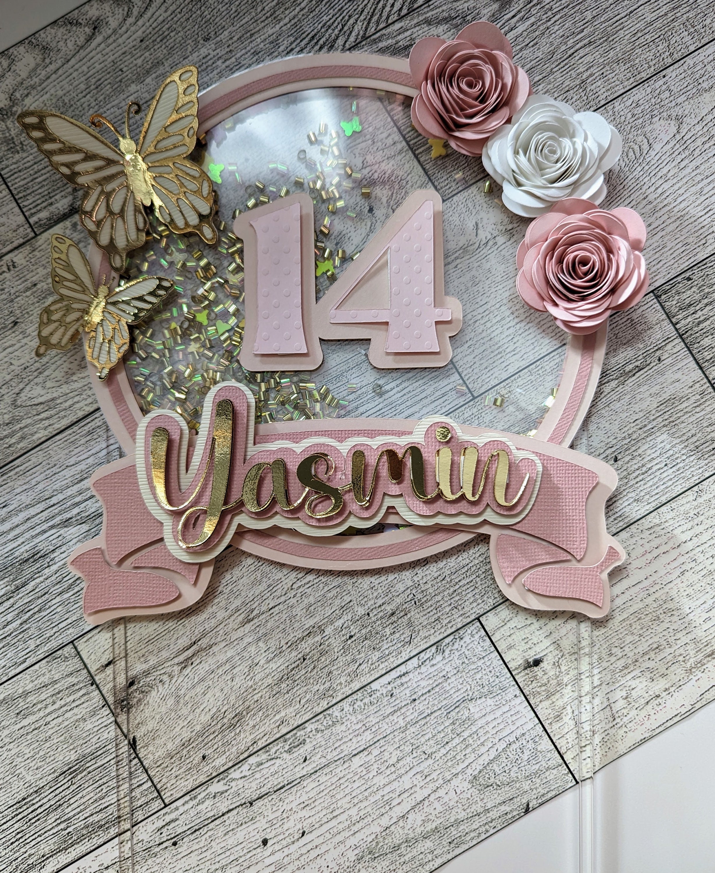 Butterfly & Flower Shaker Cake Topper Floral Cake - Etsy