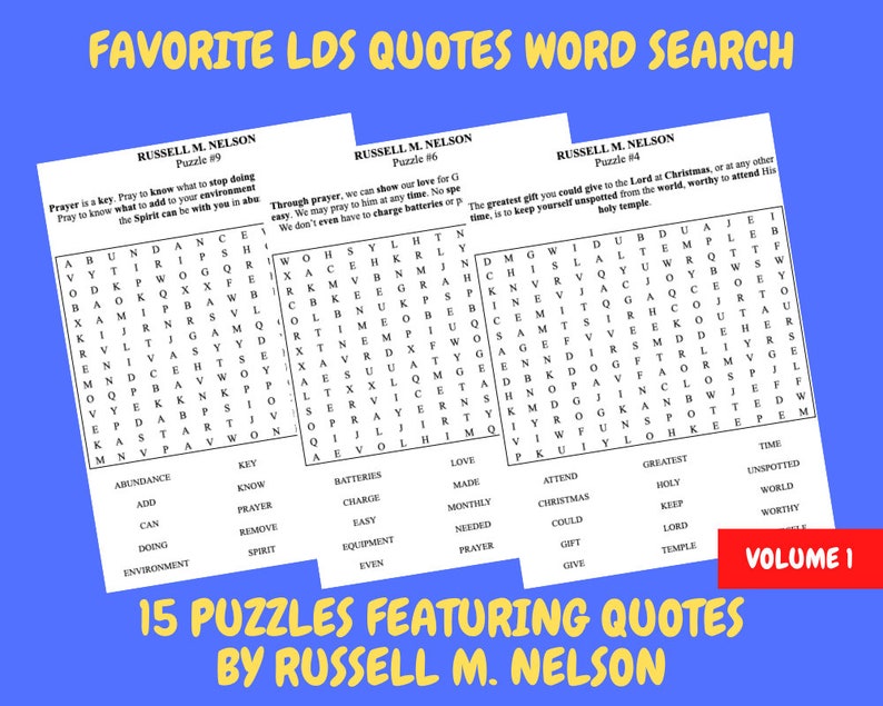 Favorite LDS Quotes Word Search - Volume 1 - 15 Puzzles Featuring ...
