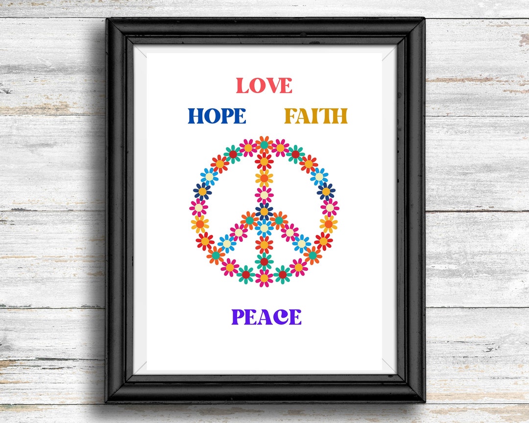 Retro Wall Art | Love, Hope, Faith, Peace | Printable Original Print ...