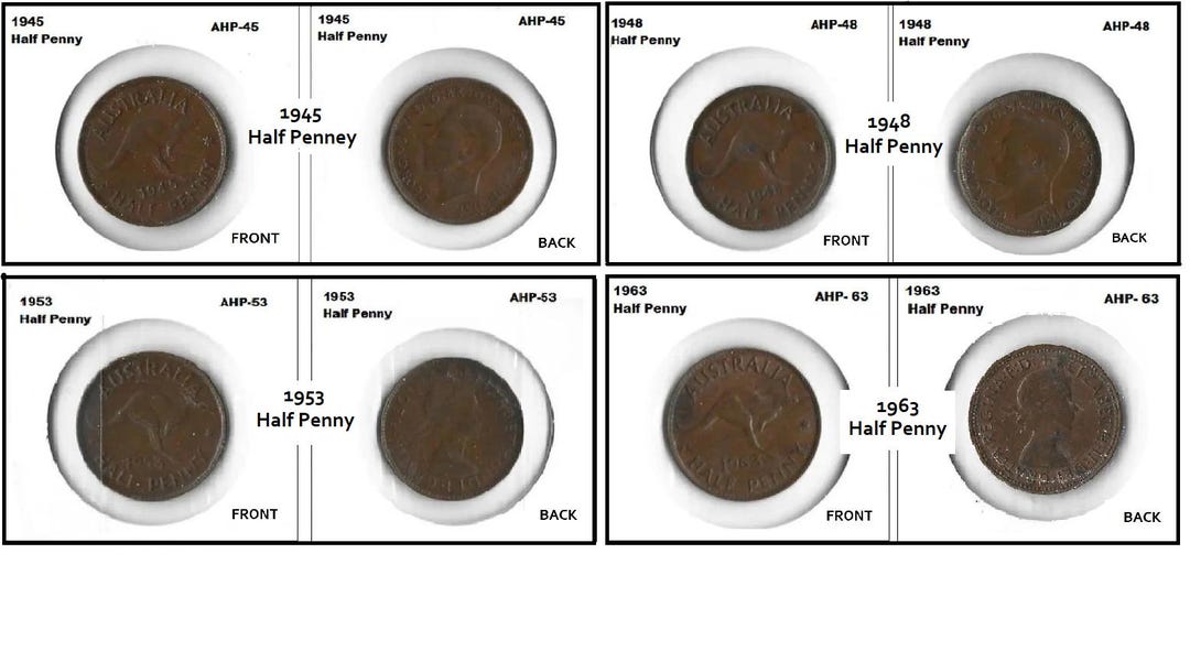 Out of Circulation Australian Half Penny - 1963 -19 -45 - 1942 - 1948 ...
