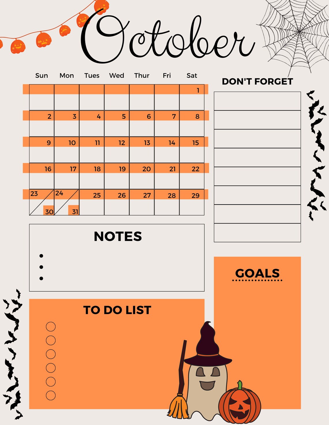 October Digital Planning Page - Etsy