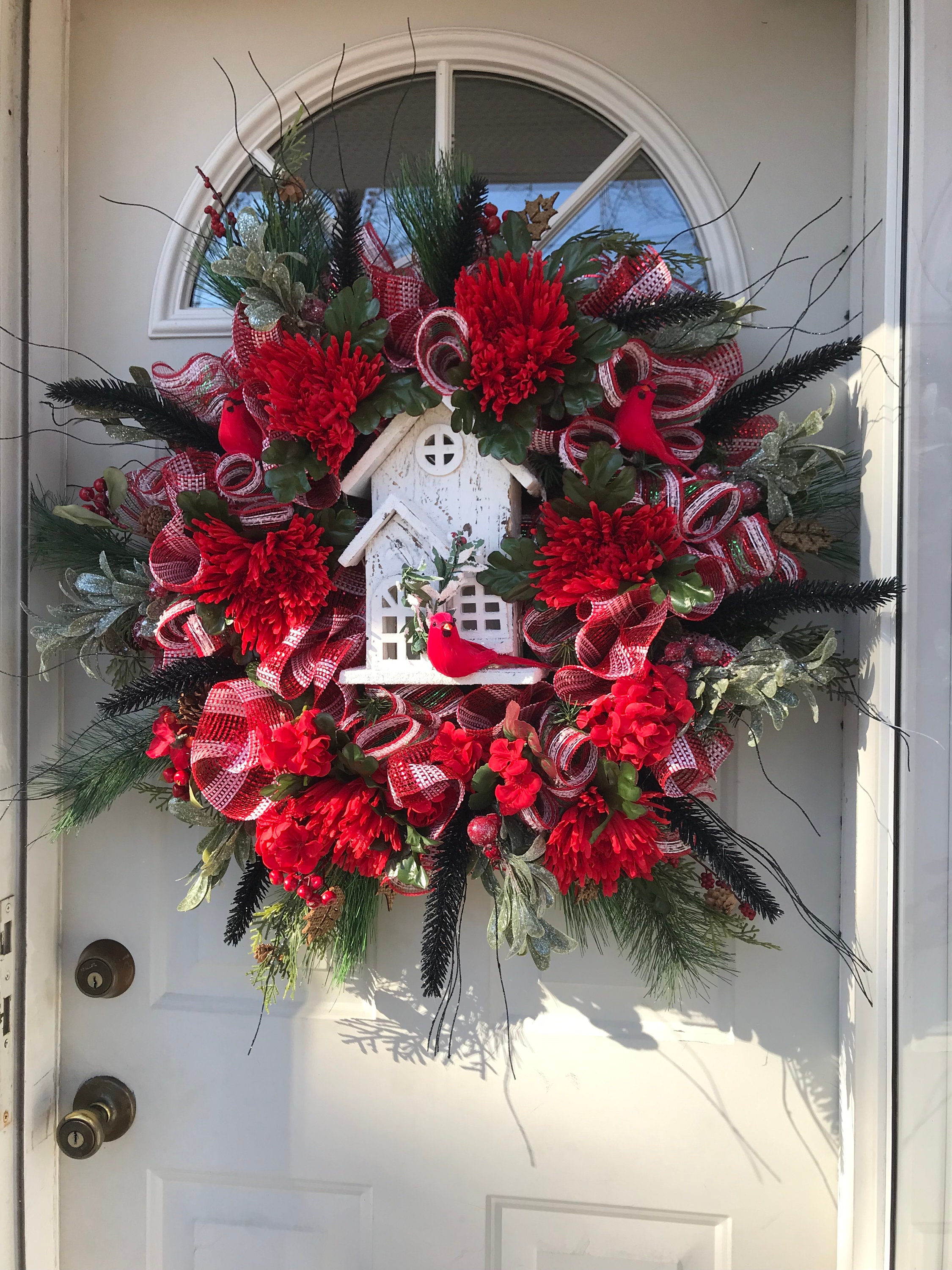 Cardinal House Winter Wreath. Front Door Wreath. Christmas Wreath ...