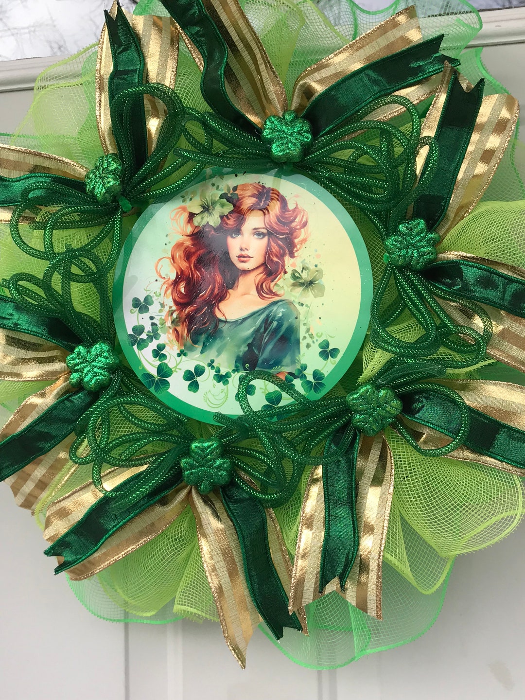 St. Patrick's Day Wreath: Irish Celtic Lady, Green Shamrock Decor - Etsy