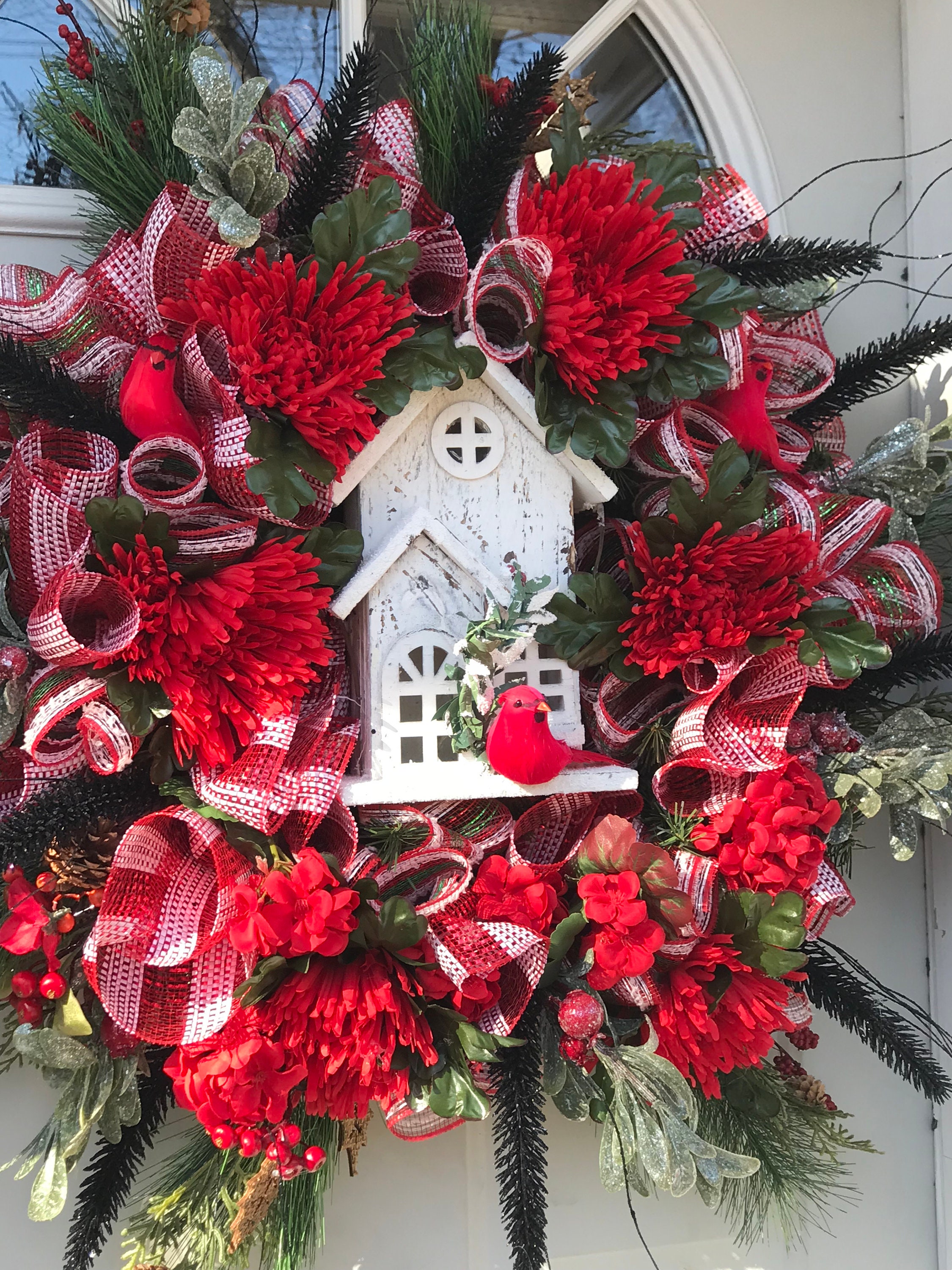 Cardinal House Winter Wreath. Front Door Wreath. Christmas Wreath ...
