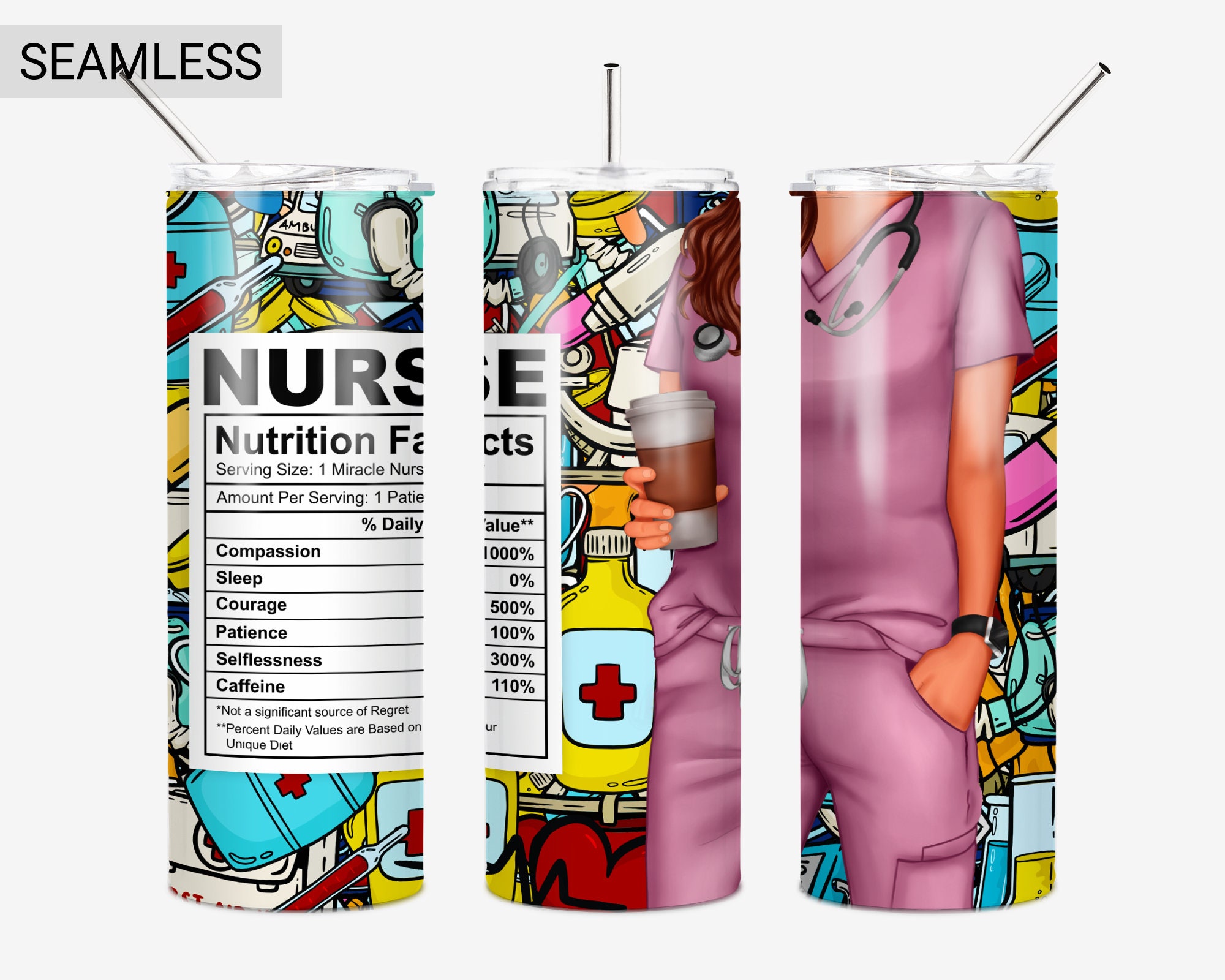 3 Nurse Nutrition Facts Tumbler Designs 20oz Skinny Tumbler - Etsy