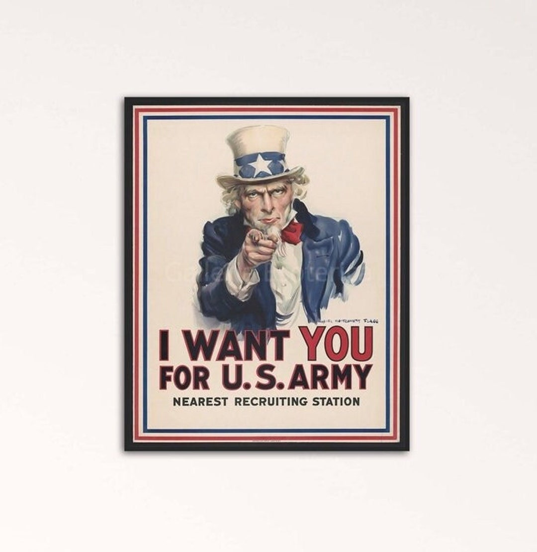 Uncle Sam 'I Want You' Vintage Army Recruiting Poster; Uncle Sam Wall ...