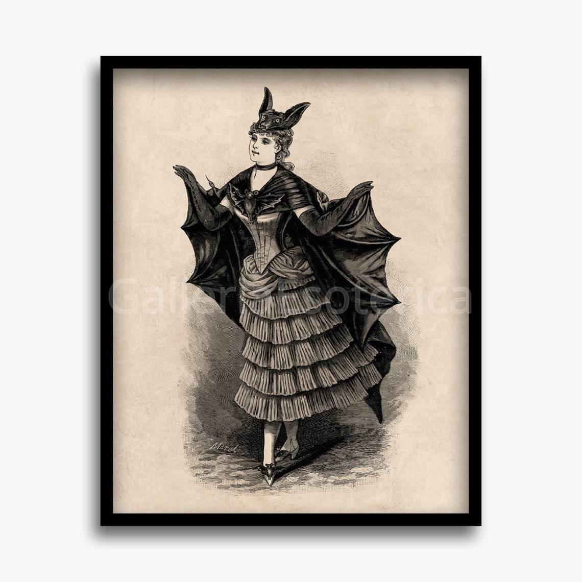 Victorian Girl in Bat Costume, Vintage Print of Lady in Victorian Bat ...