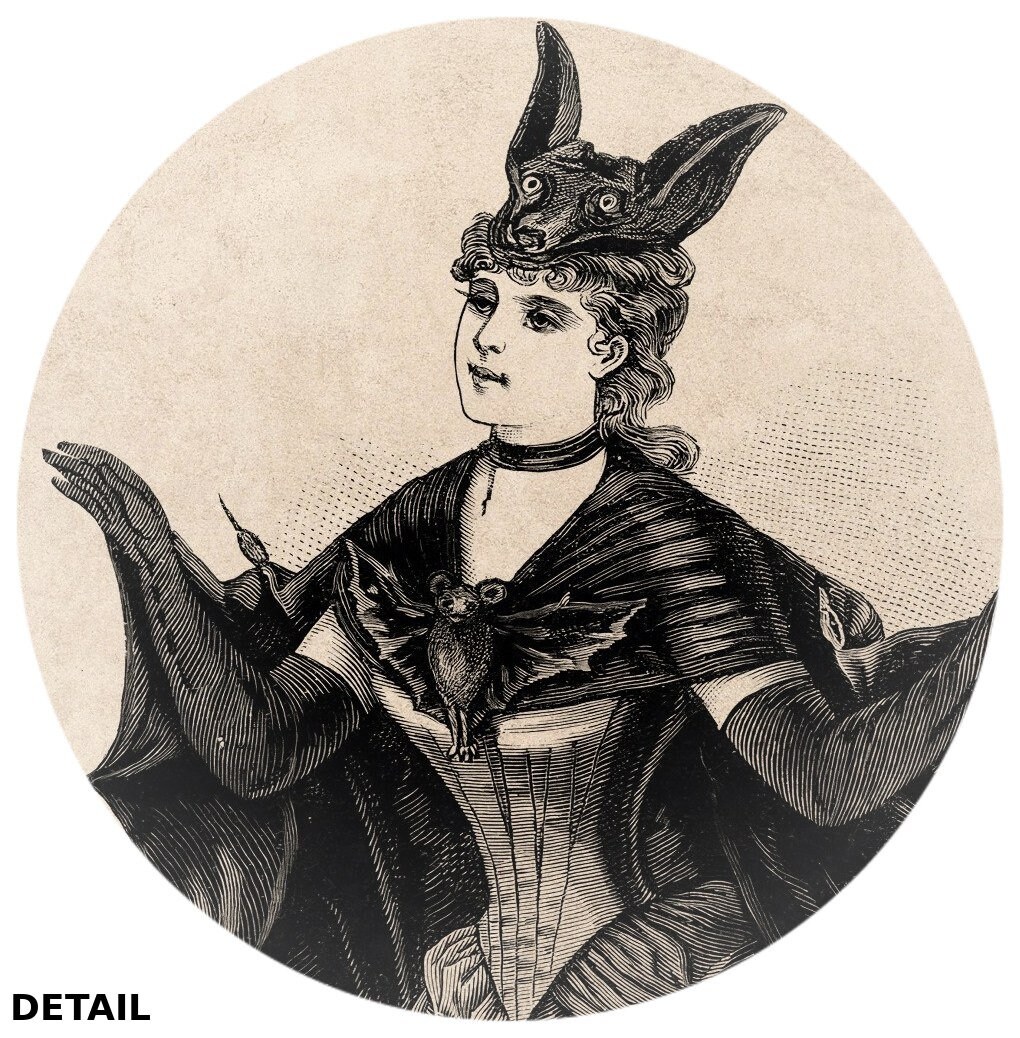 Victorian Girl in Bat Costume, Vintage Print of Lady in Victorian Bat ...