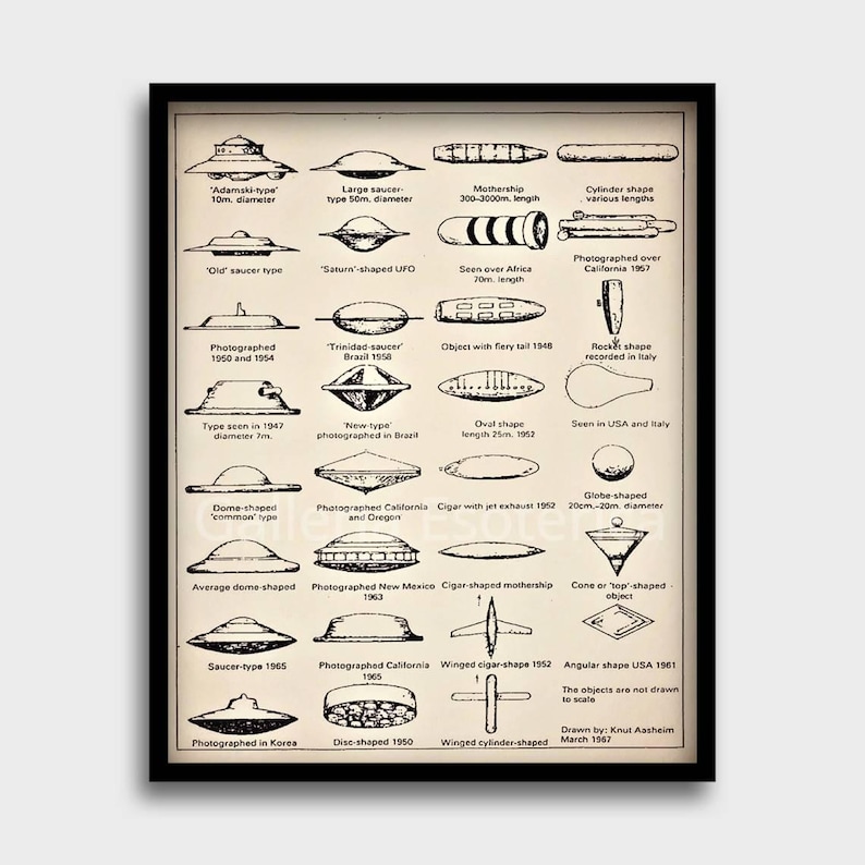 UFO Identification Chart; Retro 1967 Flying Saucer Print; UFO Vintage ...