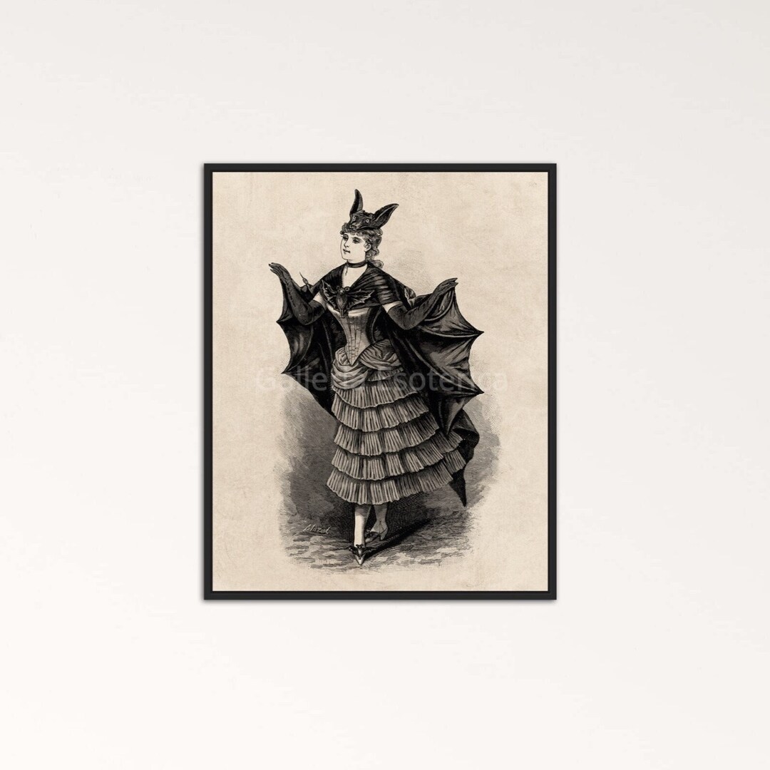 Victorian Girl in Bat Costume, Vintage Print of Lady in Victorian Bat ...