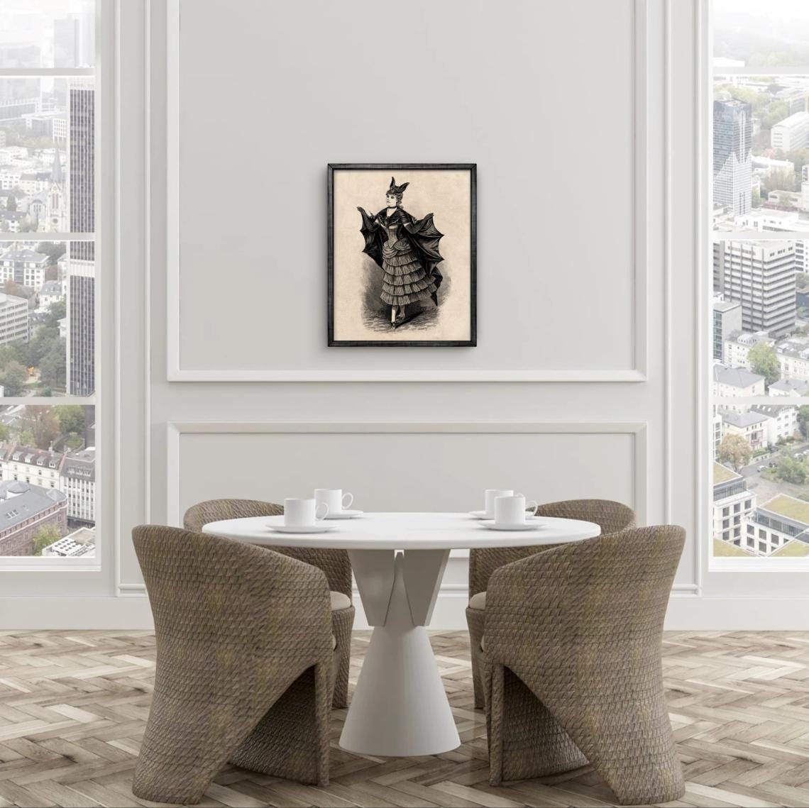 Victorian Girl in Bat Costume, Vintage Print of Lady in Victorian Bat ...