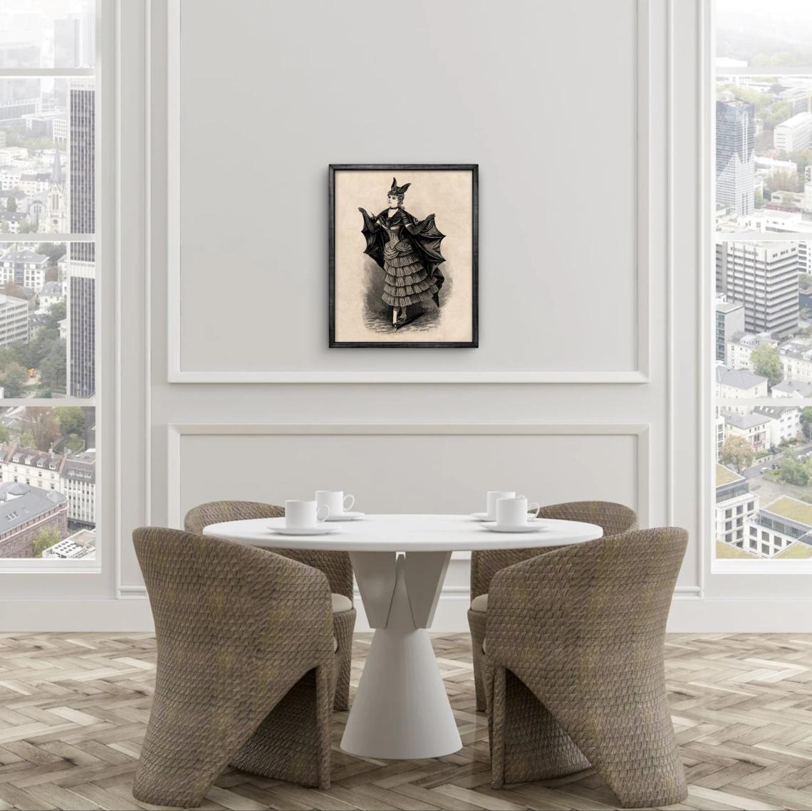 Victorian Girl in Bat Costume, Vintage Print of Lady in Victorian Bat ...