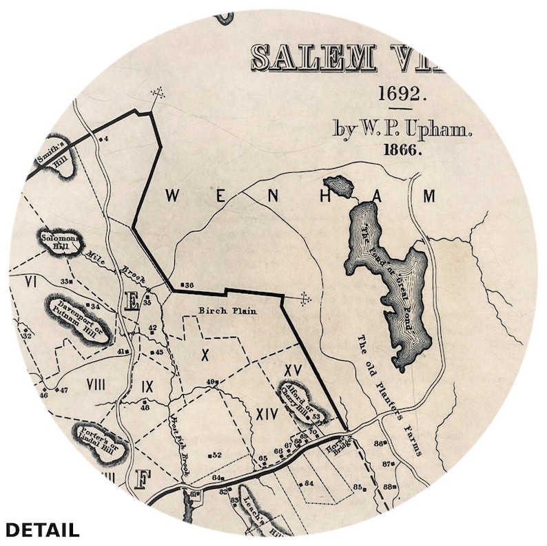 Salem Village Vintage Map | Salem Witch Trials Art | Salem Village ...