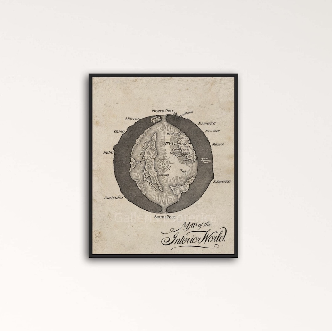 Map of the Interior World, Vintage Illustration Print of Hollow Earth ...