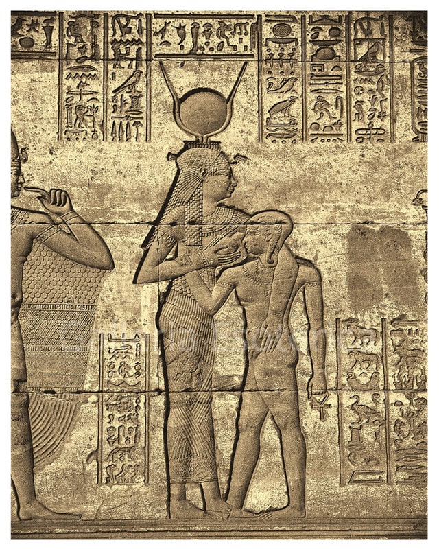 Egyptian Goddess Hathor Feeding Her Son Ihy, Ancient Egyptian Vintage ...