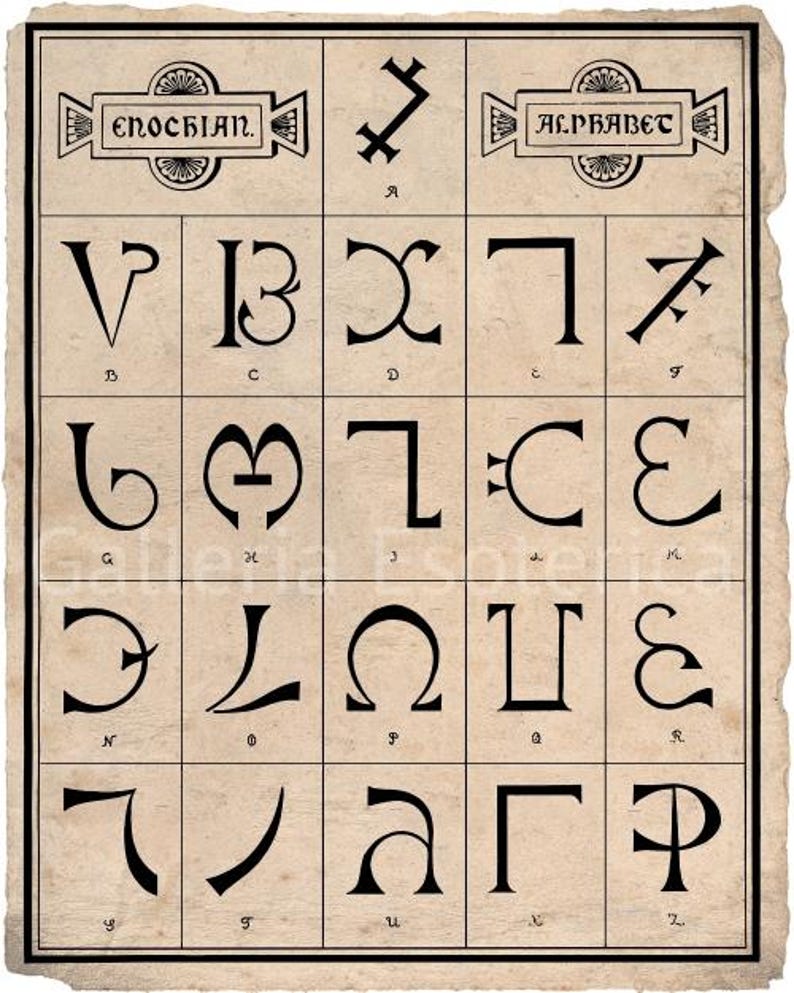 Enochian Alphabet, Angelic Alphabet by John Dee and Edward Kelley ...