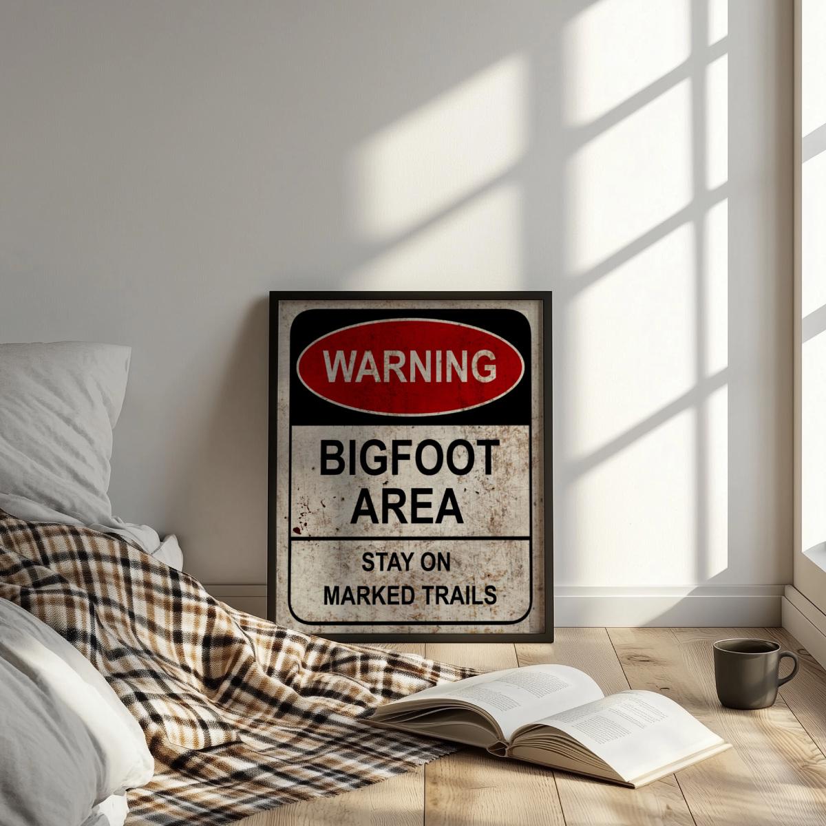 Bigfoot Area Warning Sign | Sasquatch Poster Print | Bigfoot Wall Art ...