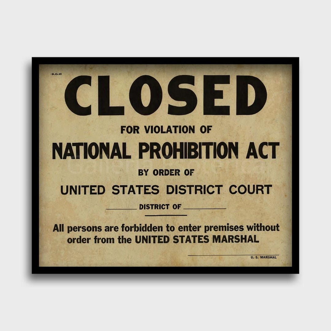 Prohibition Closed Sign, Retro Home Bar Print, Vintage Poster, Alcohol ...