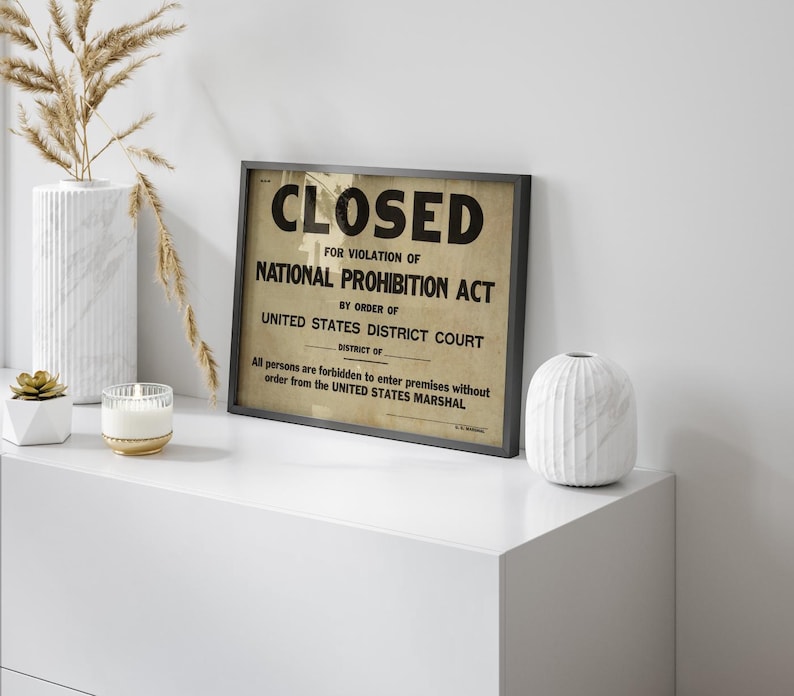 Prohibition Closed Sign Print | Retro Home Bar Print | Vintage Poster ...