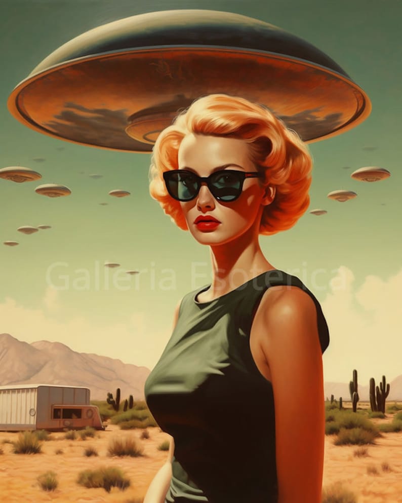 Poster of Retro 50's Woman With Ufos, Sci-fi Fifties Girl Poster Print ...