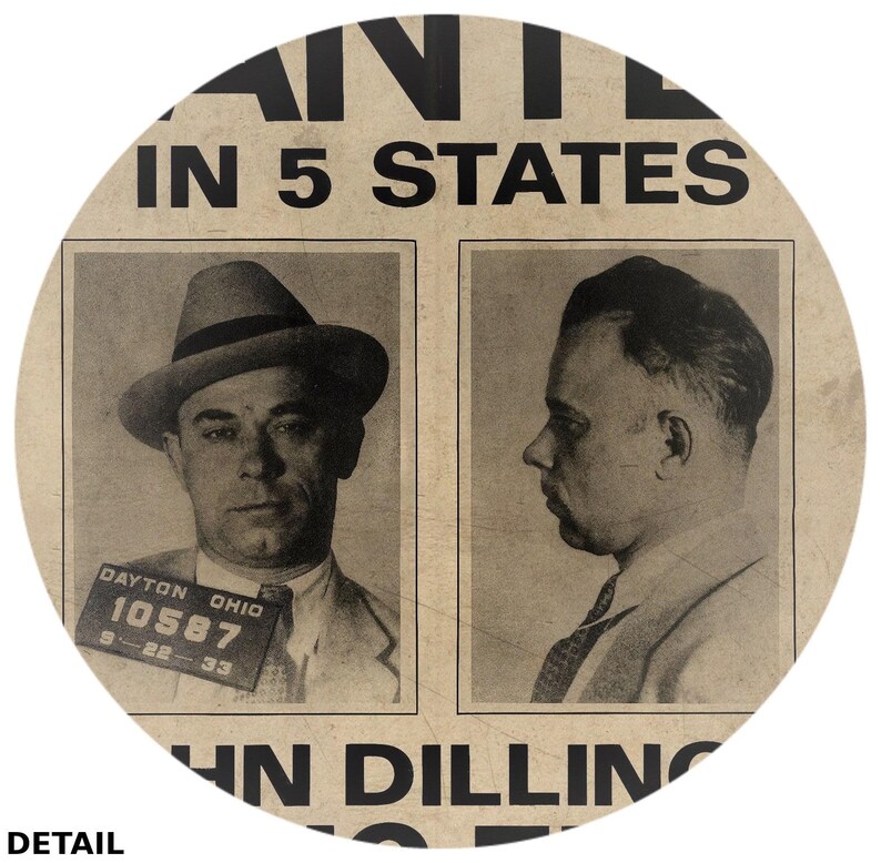 John Dillinger Wanted Poster | Vintage Aged Print | Gangster Mugshot ...