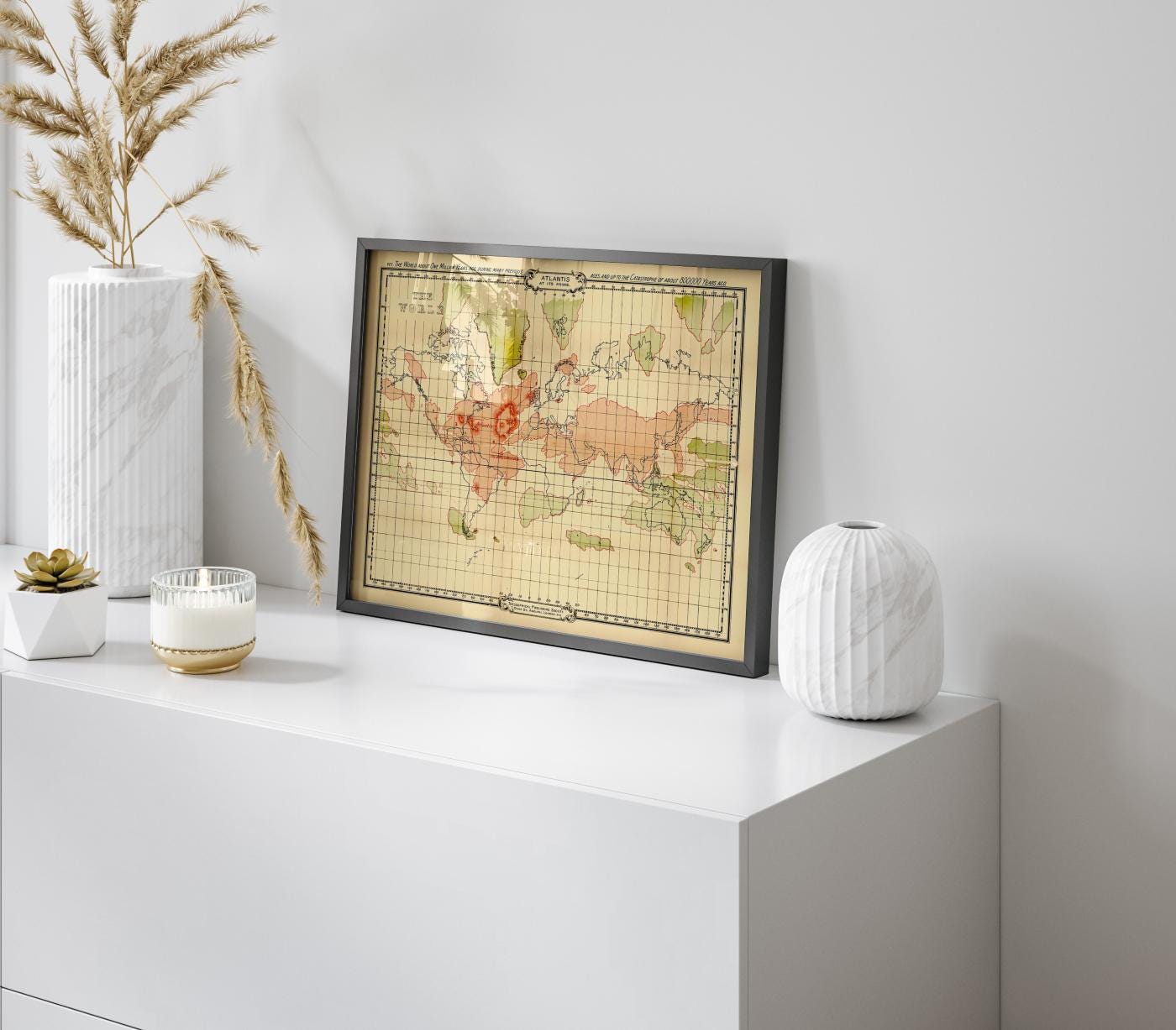 Atlantis Map Vintage | Mythical Ancient World Map | Theosophical Poster ...