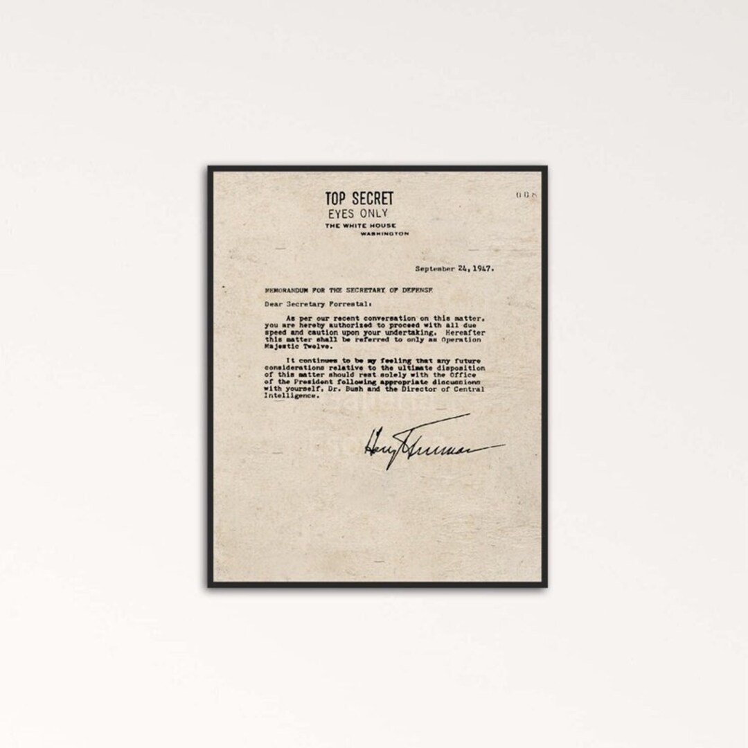 Top Secret UFO Document; Poster Majestic12, 1947 Truman Forrestal Memo ...