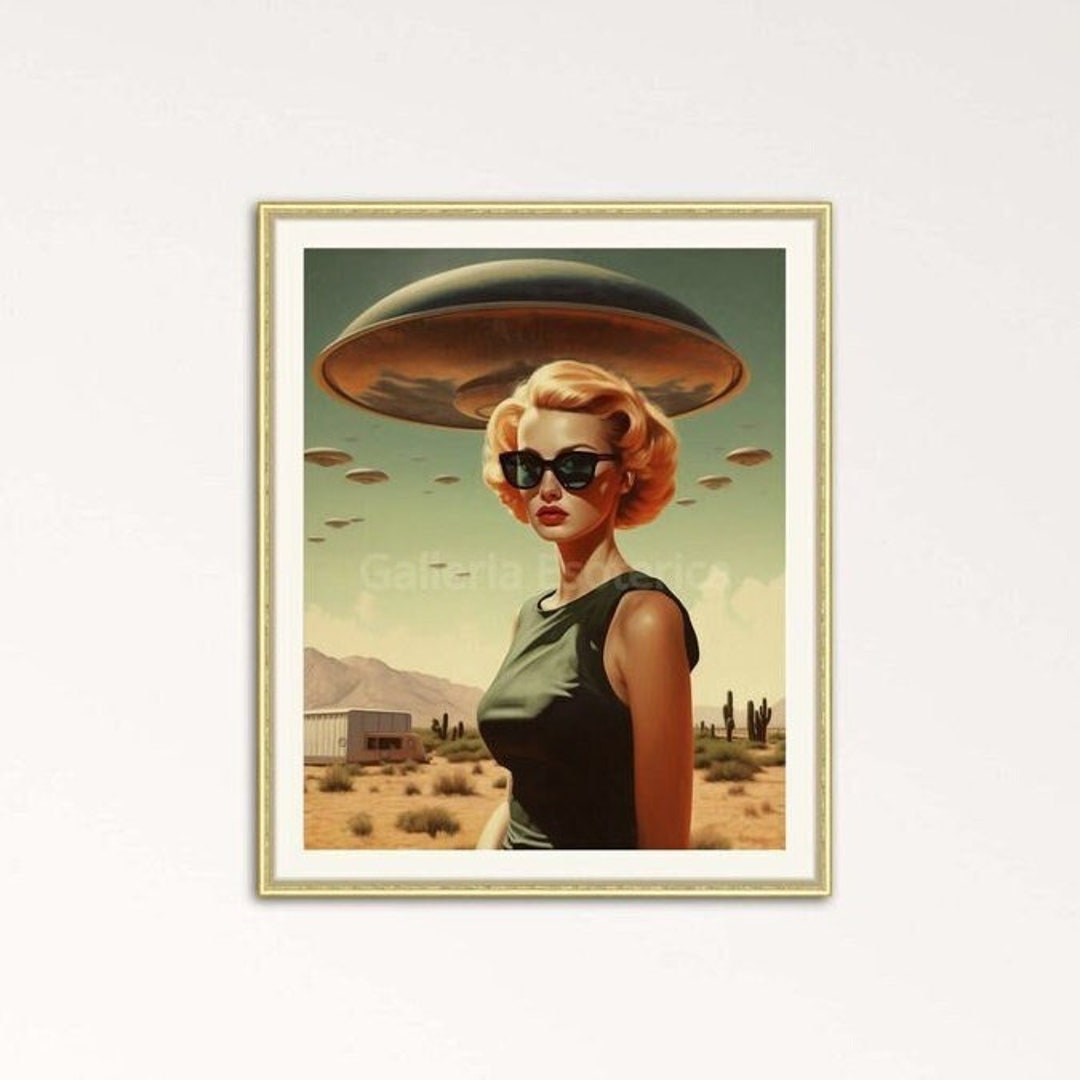 Poster of Retro 50's Woman With Ufos, Sci-fi Fifties Girl Poster Print ...
