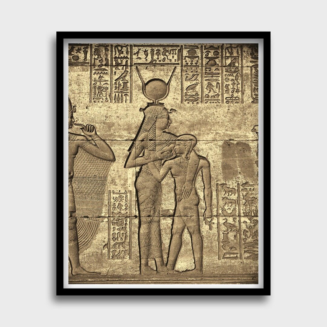 Egyptian Goddess Hathor Feeding Her Son Ihy, Ancient Egyptian Vintage ...