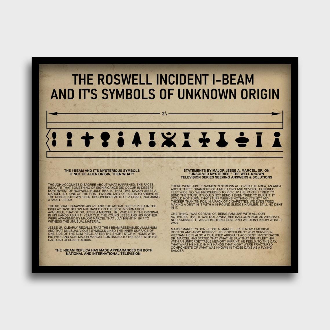 Roswell UFO I-beam Vintage Print, UFO Crash Debris, Alien Symbols, UAP ...