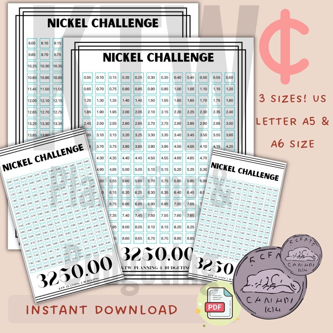 3250 Nickel Challenge / Us Letter A5 and A6 Size / Coin Savings ...