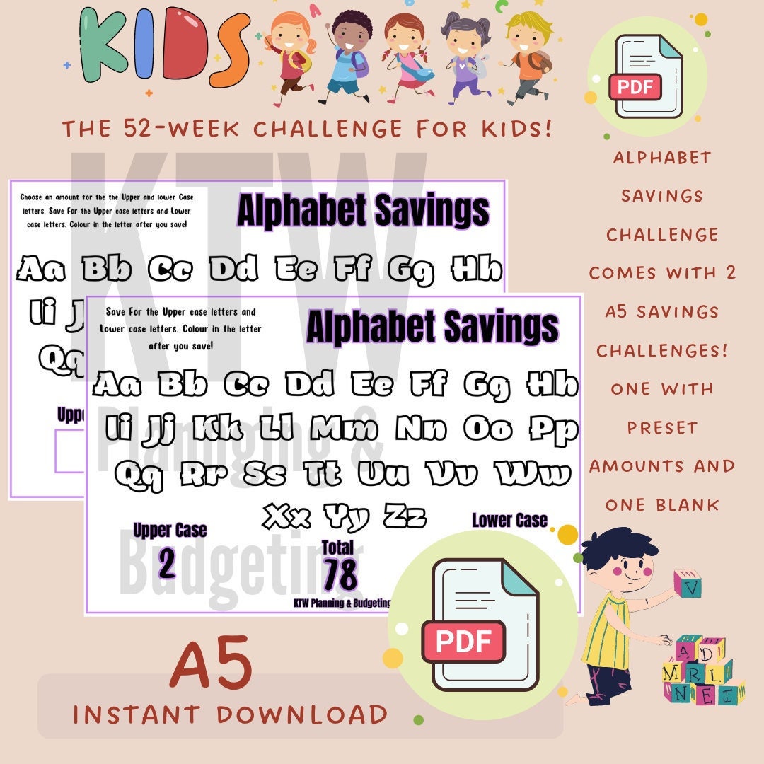 Alphabet Savings Challenge / 52 Week / 26 Week / Kids Savings Challenge ...