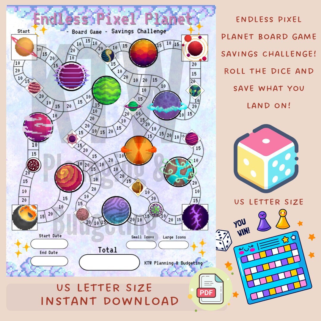 Endless Pixel Planet Board Game Savings Challenge / US Letter - Etsy
