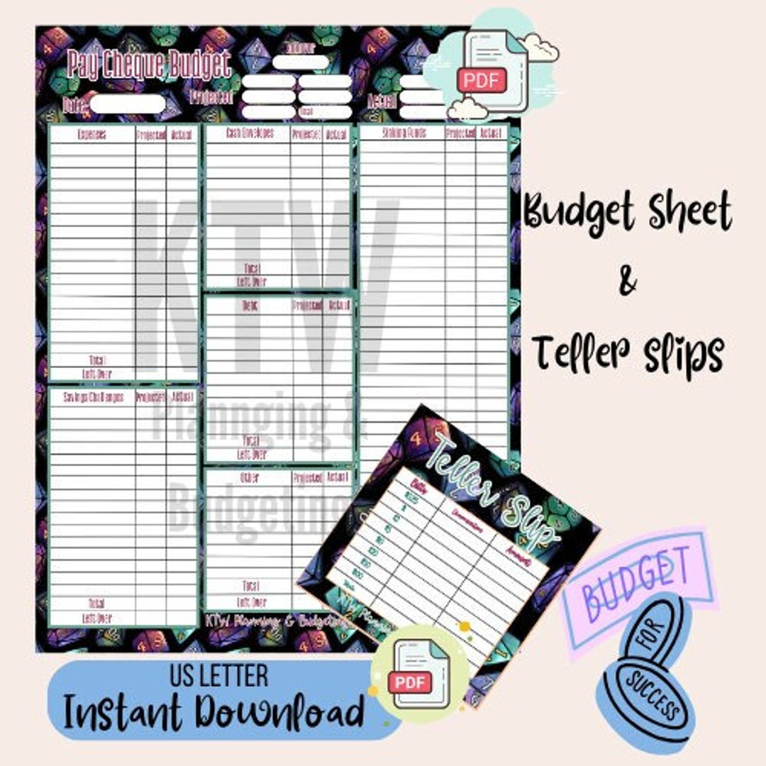 Dice Goblin Budget Sheets and Teller Slips / Cash Budgeting / Sinking ...