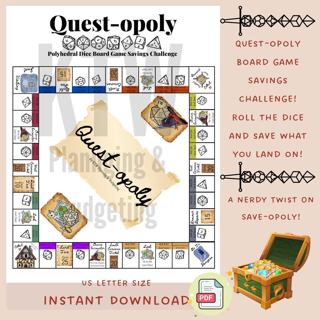 Quest-opoly Savings Challenge / Saveopoly / Us Letter Size - Etsy Australia
