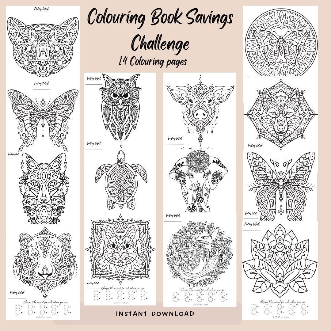 Coloring Savings Challenges Bundle / 14 Colouring Pages With Envelope ...