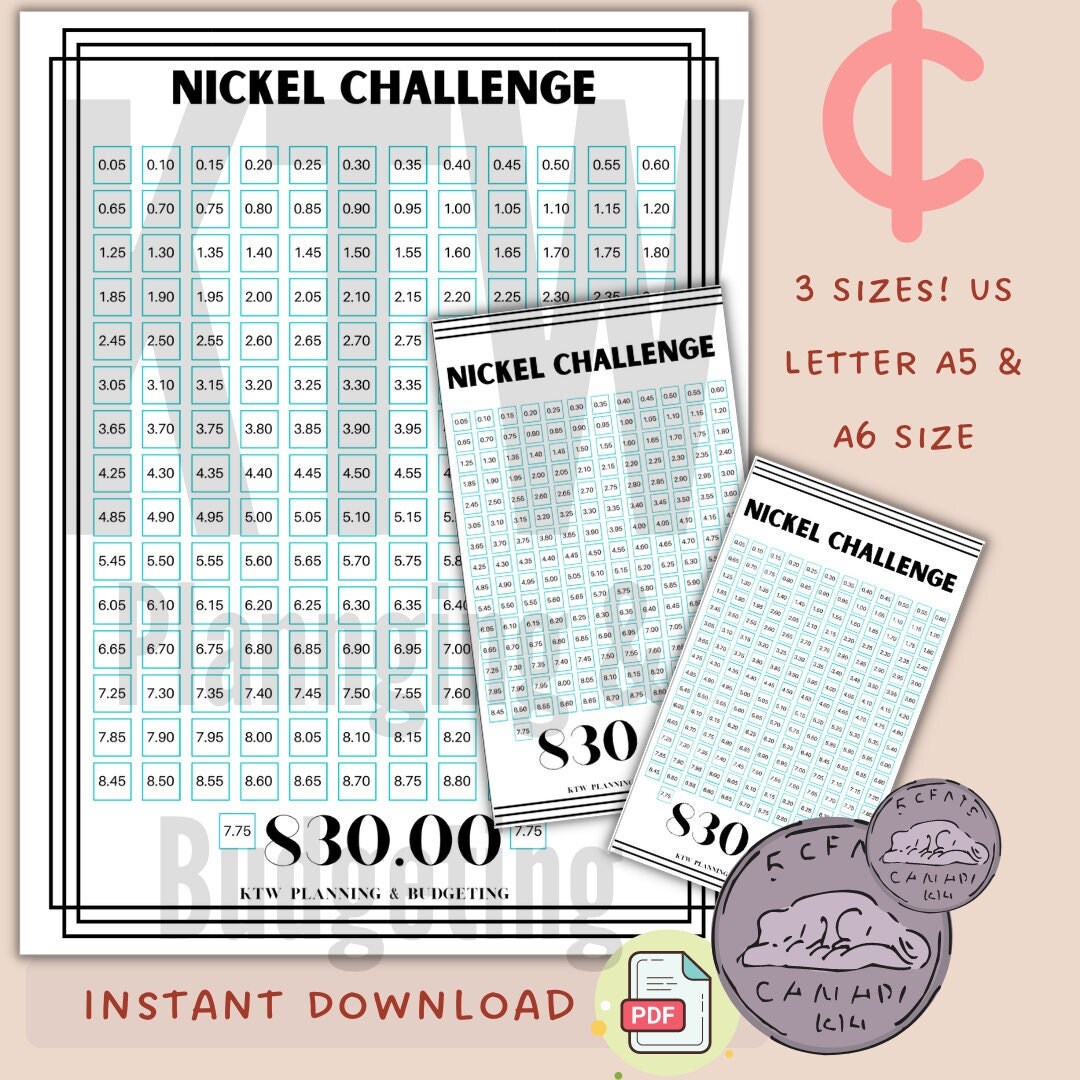 830.00 Nickel Challenge // US Letter, A5 and A6 Size // Coin Savings ...