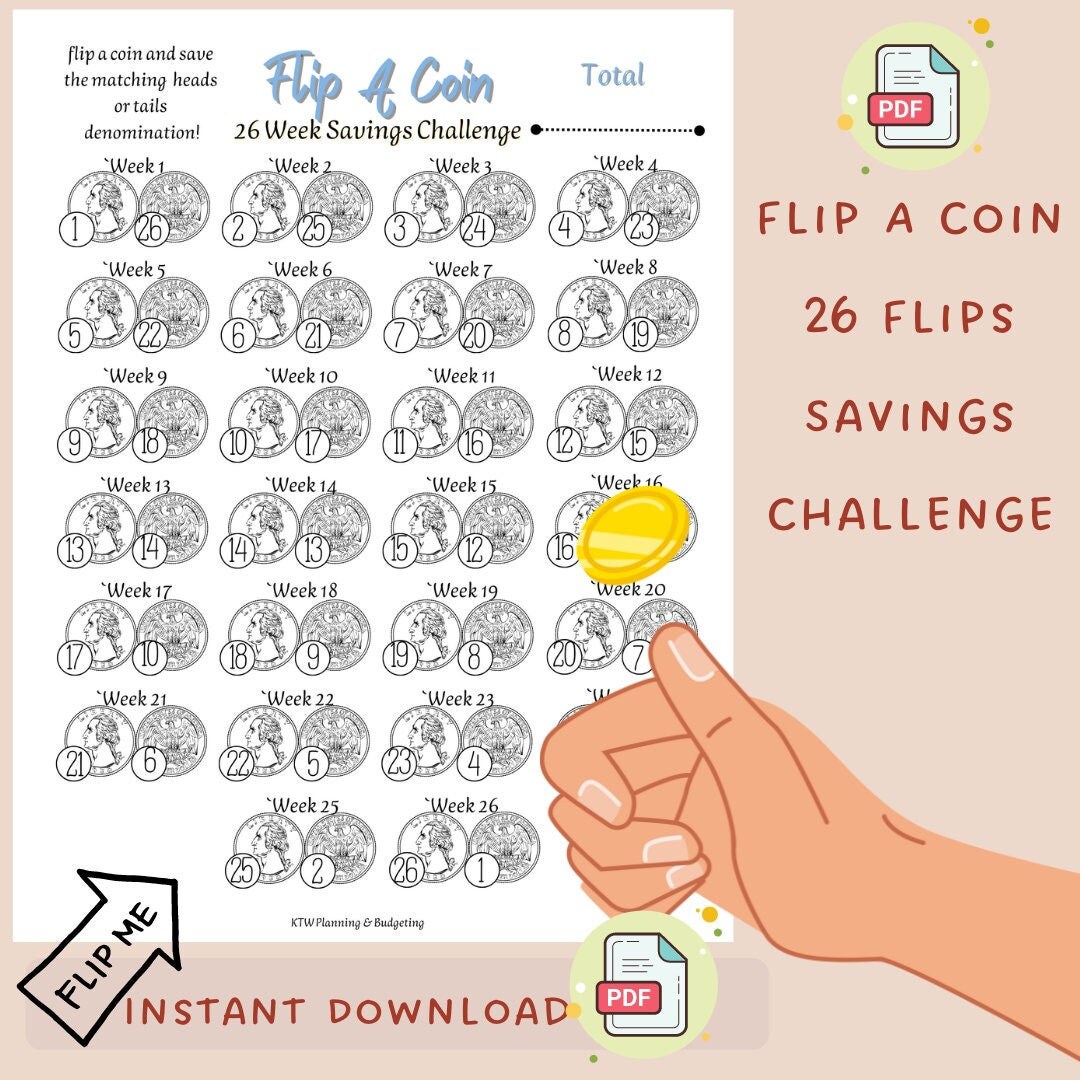 Flip A Coin 26 Week Savings Challenge / US Letter Size - Etsy