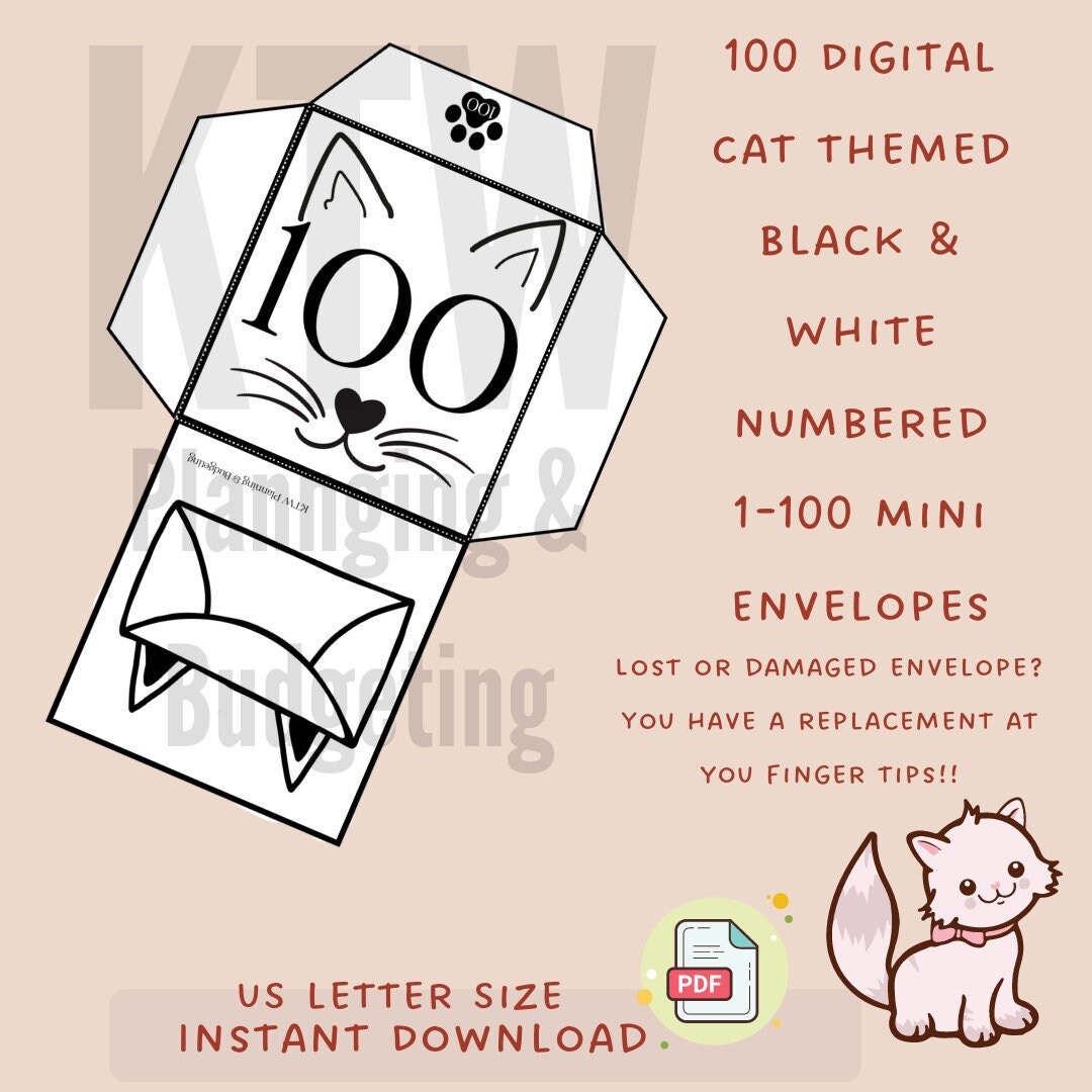Digital Numbered 1-100 Black and White Mini Cash Envelopes / 100 ...