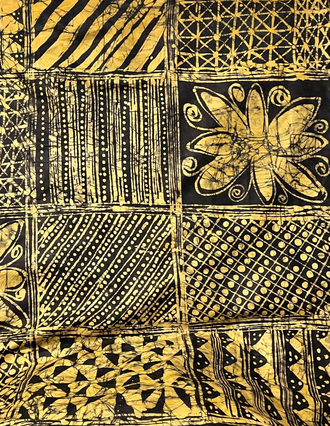 Handmade Adire Fabrics, West African Abstract Fabric | Yellow Black ...