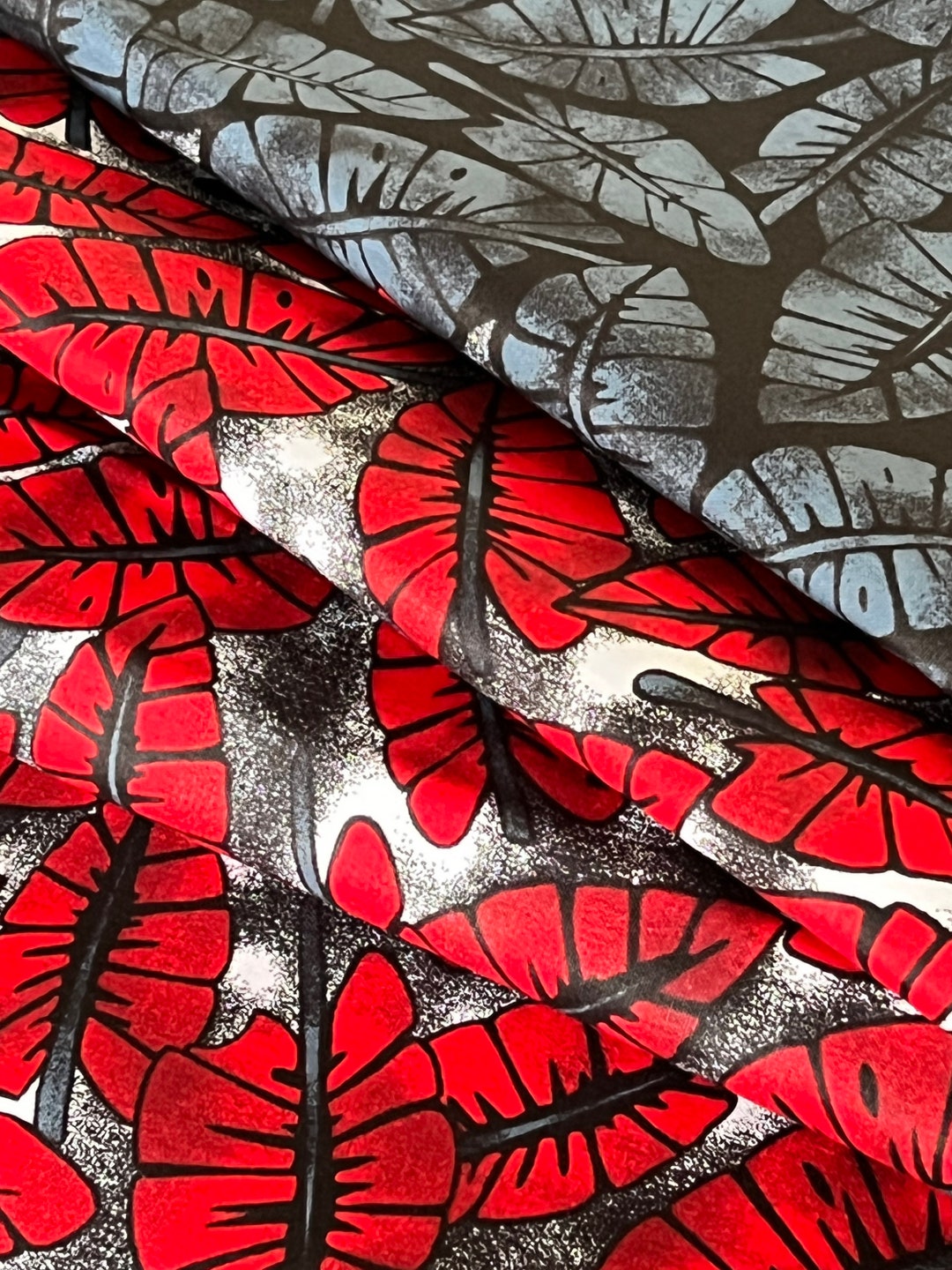 Red Aegean Blue African Print Leafy Fabric, Rich Cotton Fabric African ...