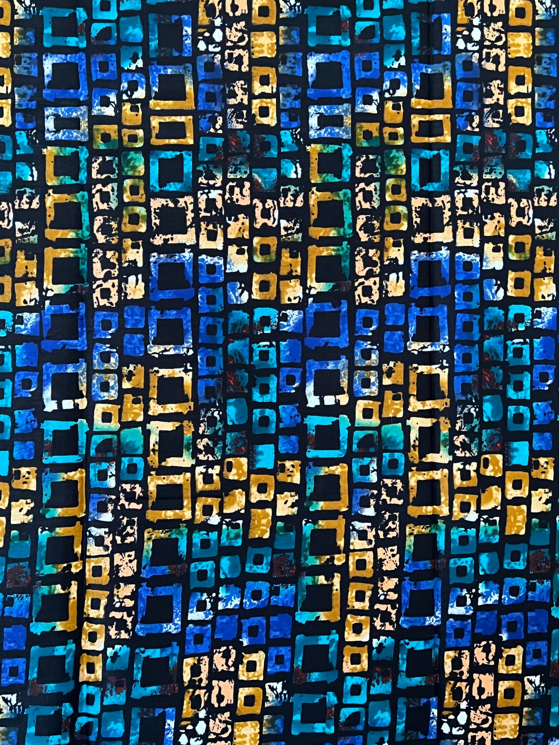 Blue Mustard Squares African Print Cotton Fabric - Ankara Wax Print - Etsy