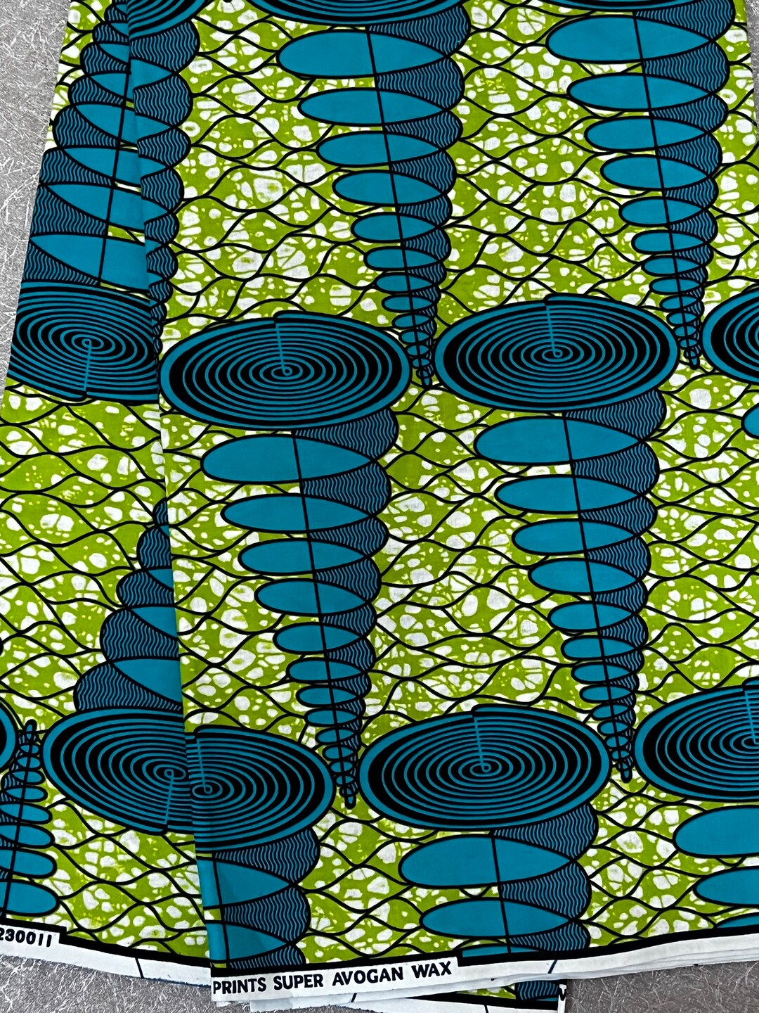 Cyan Blue Green Geometric Patterns, African Print Textile 3D Fabric ...