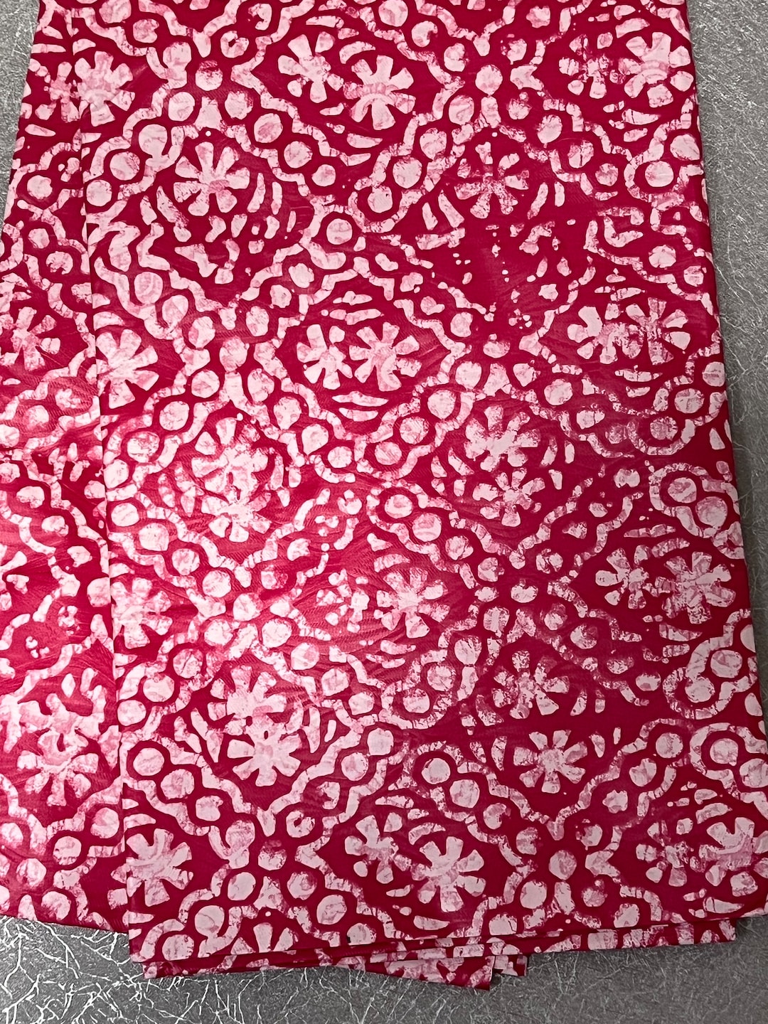 Fuchsia Pink Printed Batik Fabric, Noughts and Crosses With Wavy ...