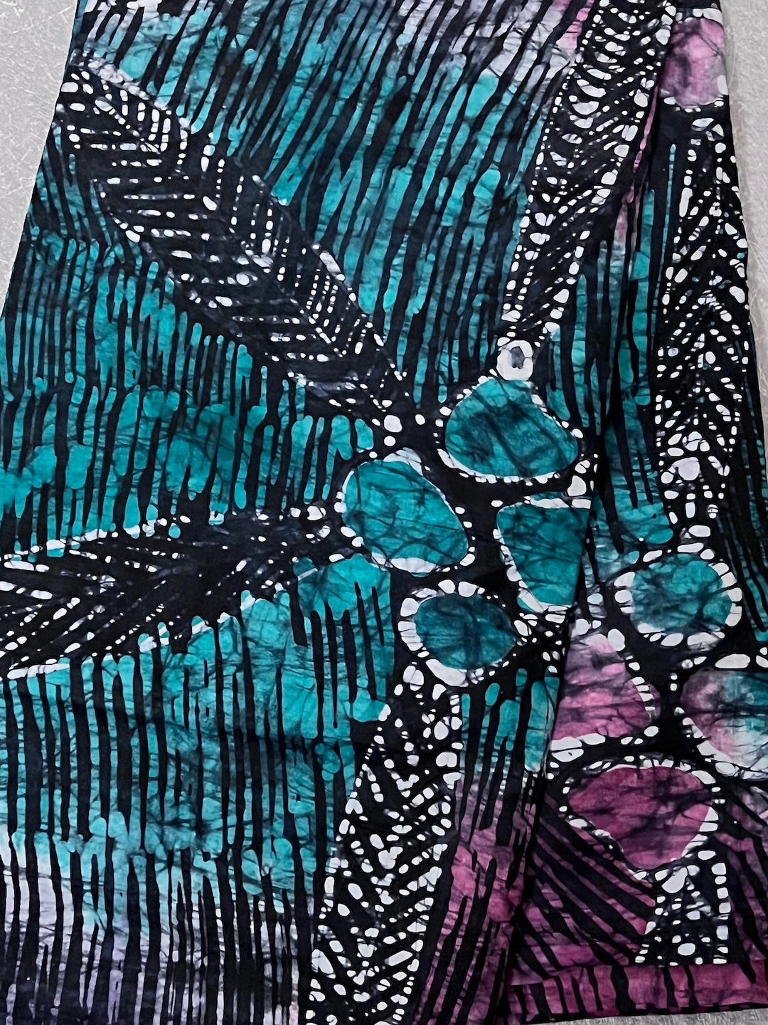 Nigerian Adire Batik, Handmade Batik Green and Pink, Circles and ...