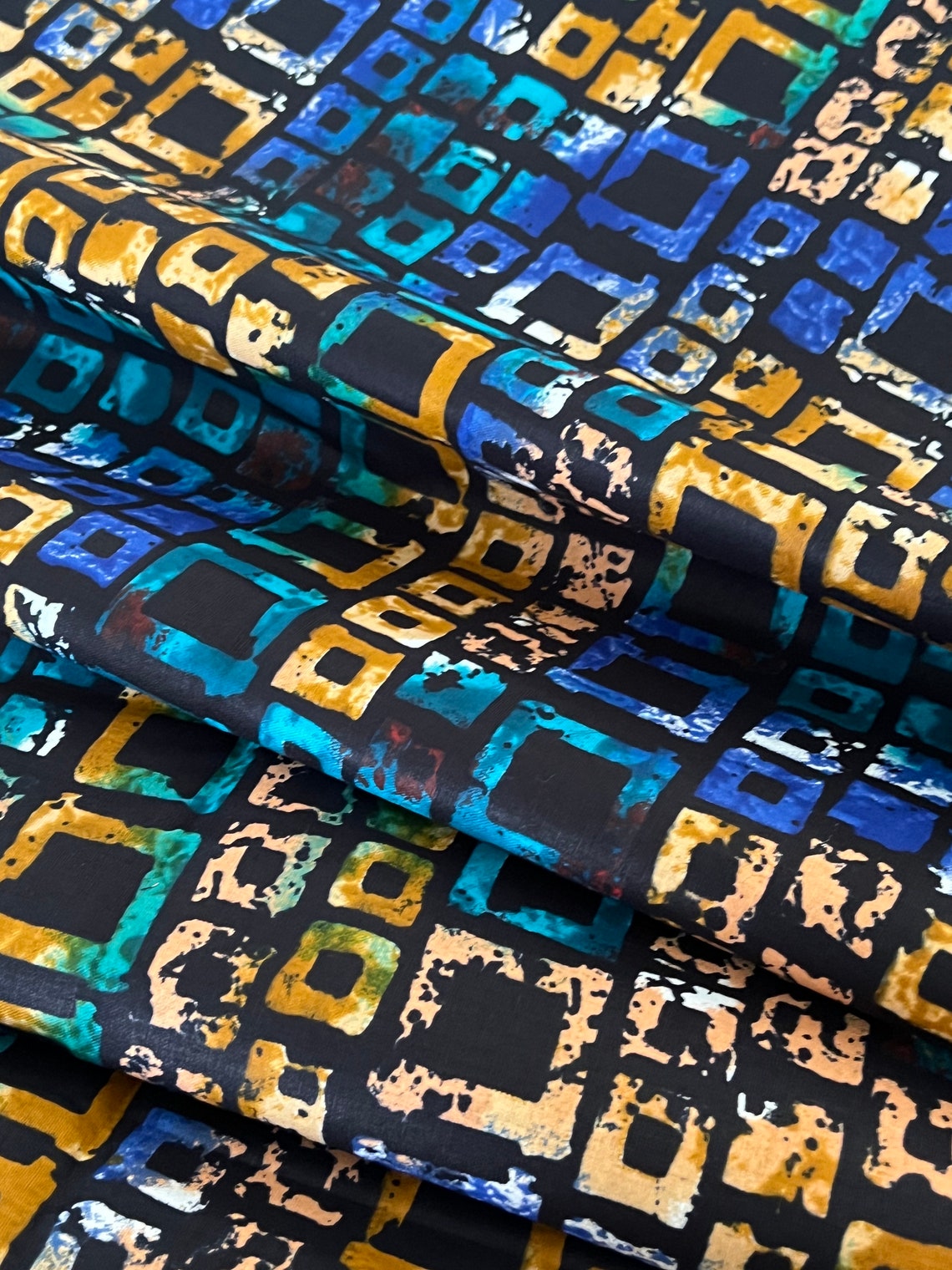 Blue Mustard Squares African Print Cotton Fabric - Ankara Wax Print - Etsy