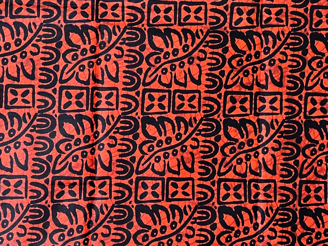 Vermillion & Black Ankara Fabric: Abstract Batik Cotton African Print ...