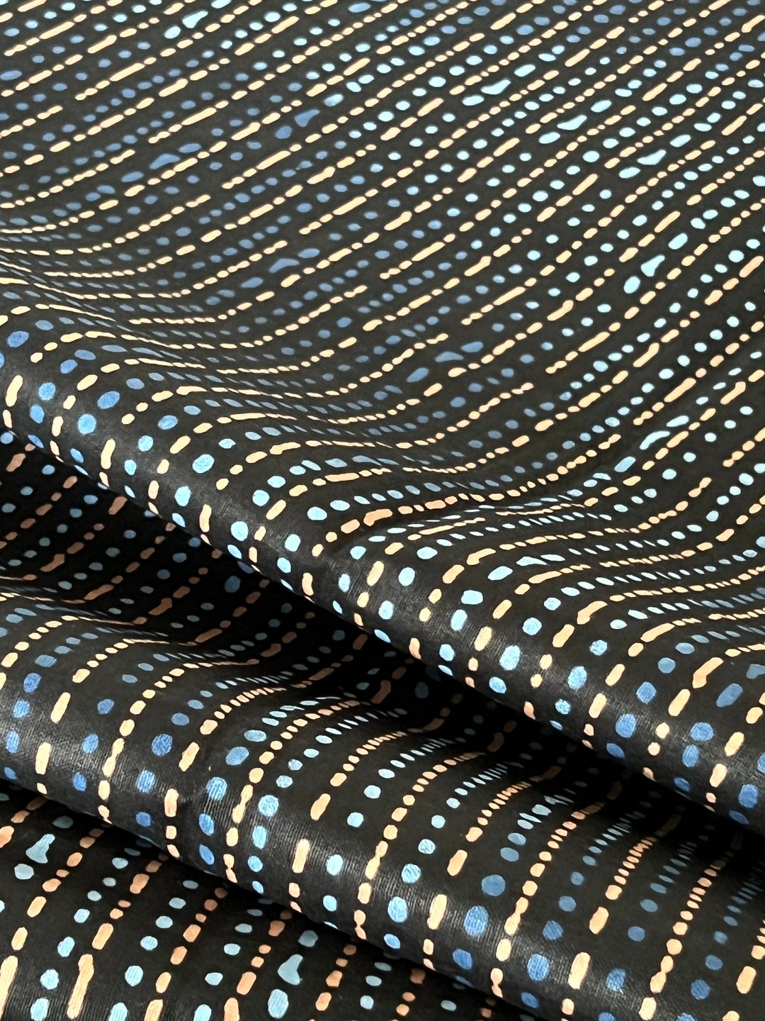 Blue Black Polka Dots Stripes, African Print Fabric, Rich Cotton Fabric ...