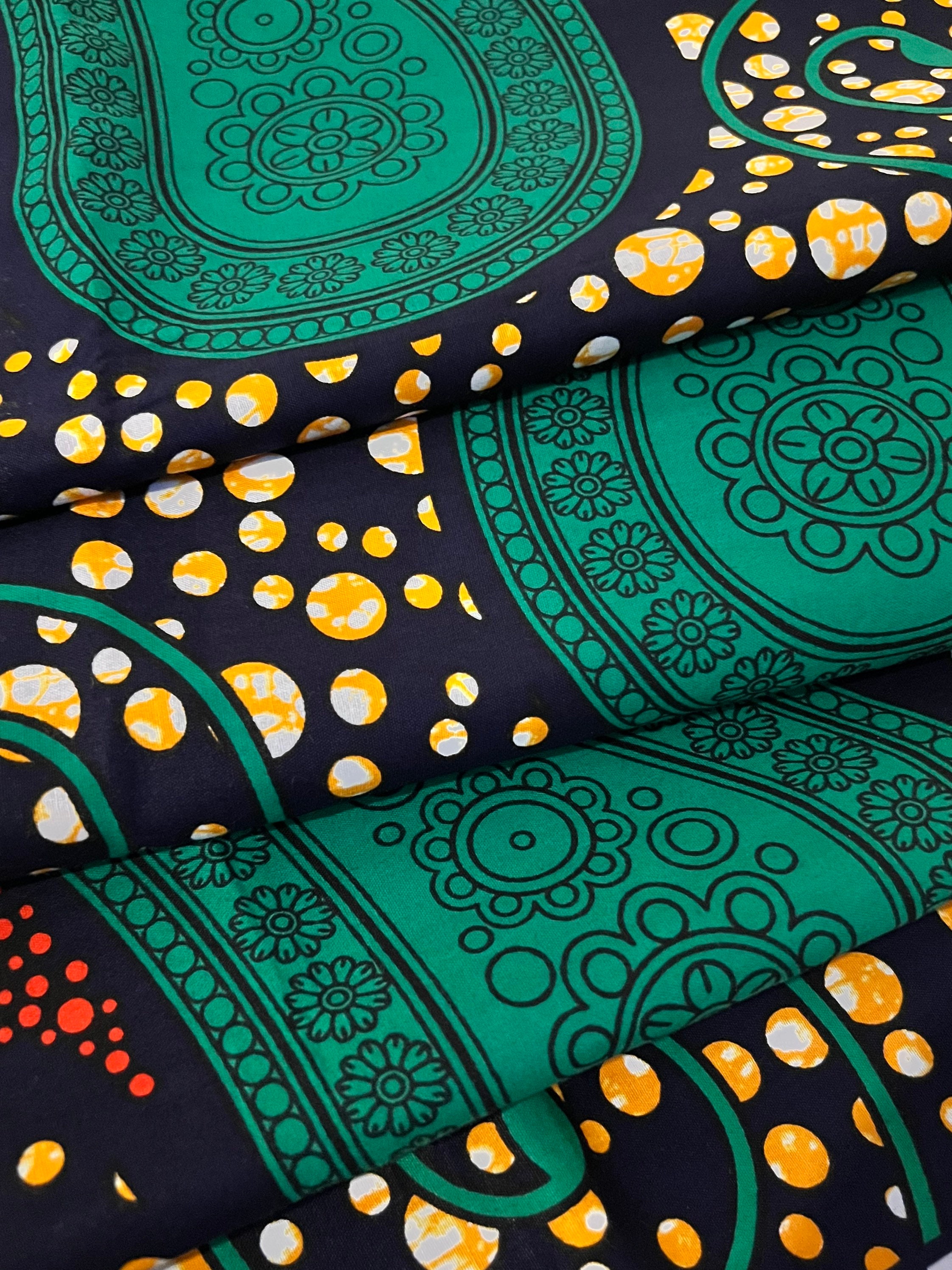 Green Orange African Print Fabric Circles Paisley Motif Rich - Etsy