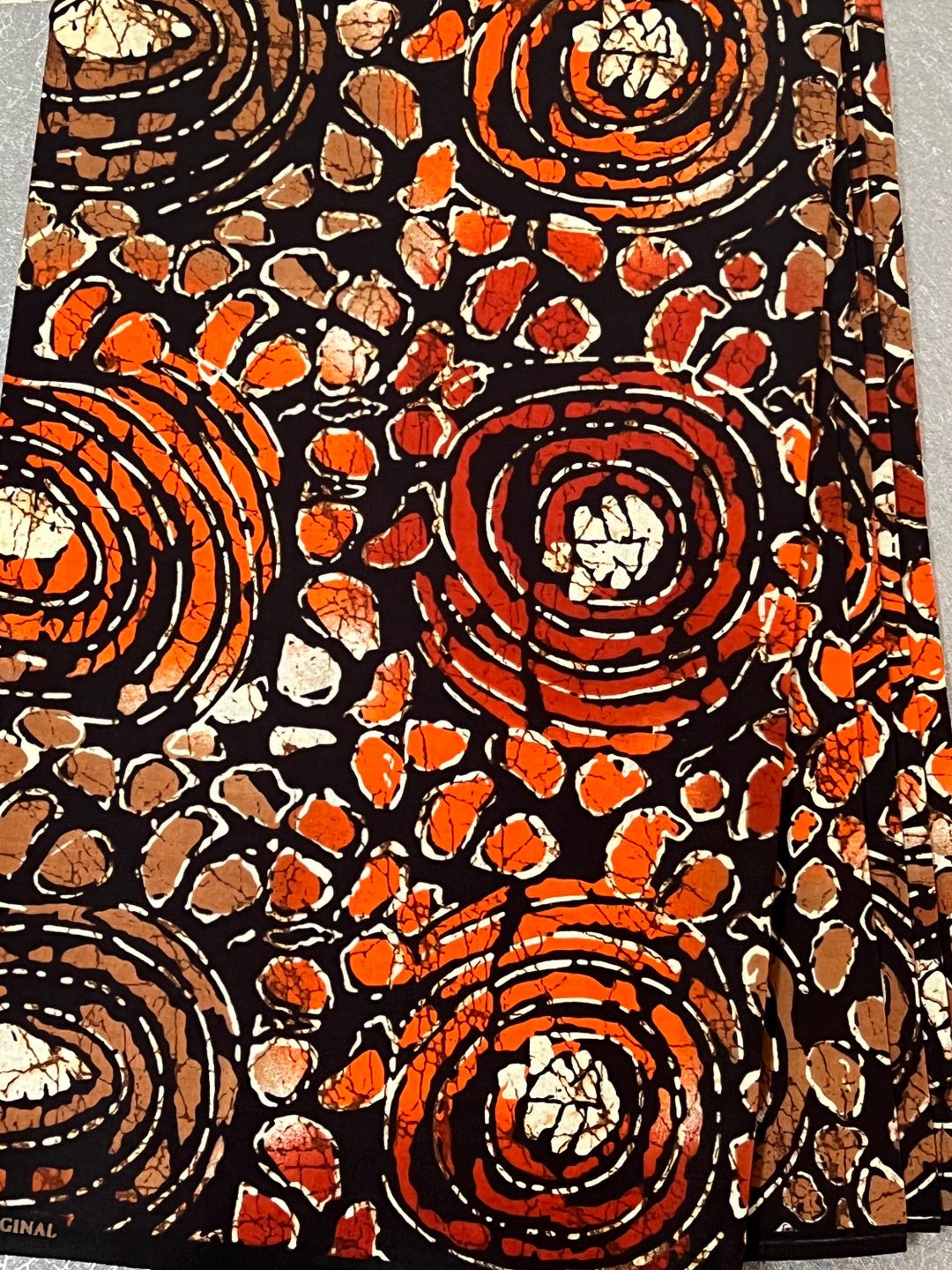 Orange, Brown African Print Fabric, Batik Style, Cotton African Fabric ...